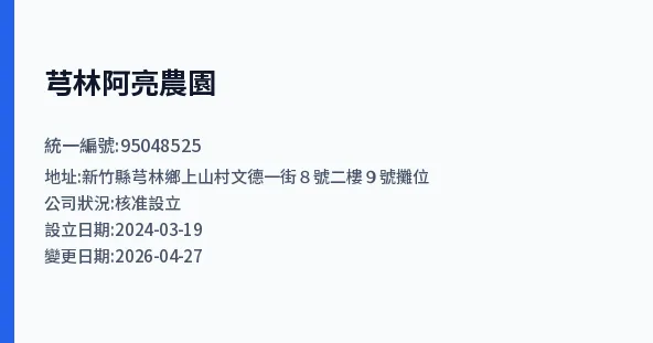 芎林阿亮農園的照片-統編 95048525(新竹縣) 公司登記資料與營業項目詳細圖表