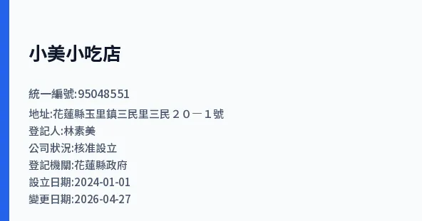 小美小吃店的照片-統編 95048551(花蓮縣) 公司登記資料與營業項目詳細圖表