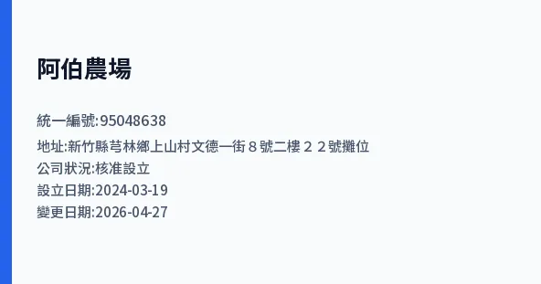 阿伯農場的照片-統編 95048638(新竹縣) 公司登記資料與營業項目詳細圖表