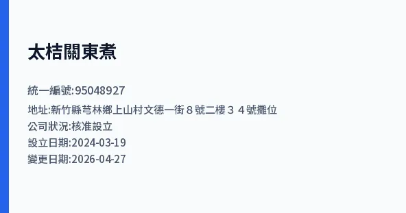 太桔關東煮的照片-統編 95048927(新竹縣) 公司登記資料與營業項目詳細圖表