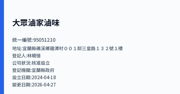 大眾滷家滷味的照片-統編 95051210(宜蘭縣) 公司登記資料與營業項目詳細圖表