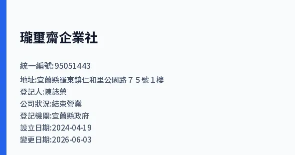 瓏璽齋企業社的照片-統編 95051443(宜蘭縣) 公司登記資料與營業項目詳細圖表
