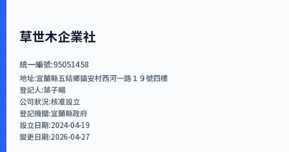 草世木企業社的照片-統編 95051458(宜蘭縣) 公司登記資料與營業項目詳細圖表