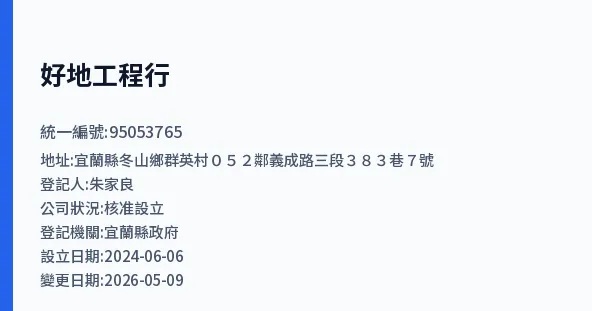 好地工程行的照片-統編 95053765(宜蘭縣) 公司登記資料與營業項目詳細圖表