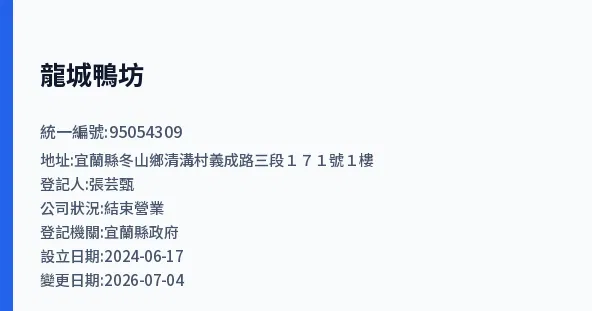 龍城鴨坊的照片-統編 95054309(宜蘭縣) 公司登記資料與營業項目詳細圖表