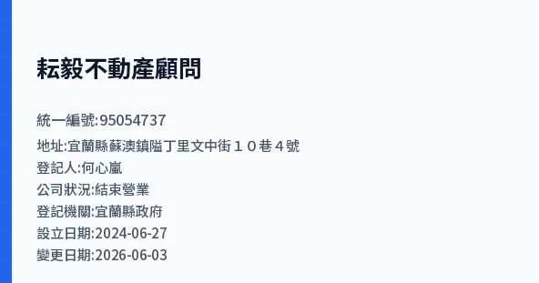 耘毅不動產顧問的照片-統編 95054737(宜蘭縣) 公司登記資料與營業項目詳細圖表