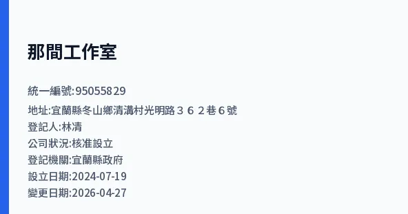 那間工作室的照片-統編 95055829(宜蘭縣) 公司登記資料與營業項目詳細圖表