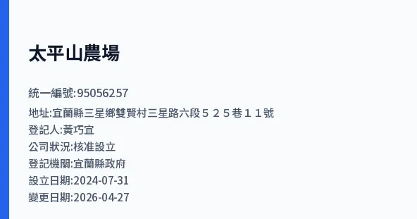 太平山農場的照片-統編 95056257(宜蘭縣) 公司登記資料與營業項目詳細圖表