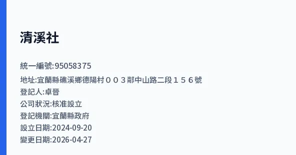 清溪社的照片-統編 95058375(宜蘭縣) 公司登記資料與營業項目詳細圖表
