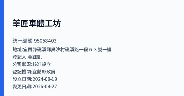 莘匠車體工坊的照片-統編 95058403(宜蘭縣) 公司登記資料與營業項目詳細圖表
