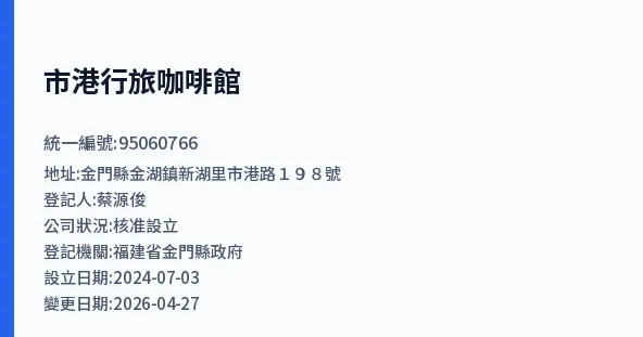 市港行旅咖啡館的照片-統編 95060766(金門縣) 公司登記資料與營業項目詳細圖表