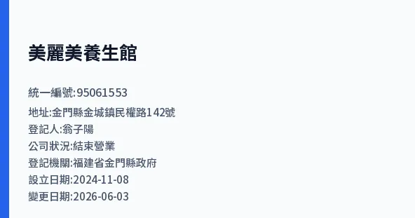 美麗美養生館的照片-統編 95061553(金門縣) 公司登記資料與營業項目詳細圖表