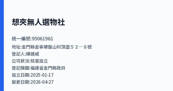 想夾無人選物社的照片-統編 95061961(金門縣) 公司登記資料與營業項目詳細圖表