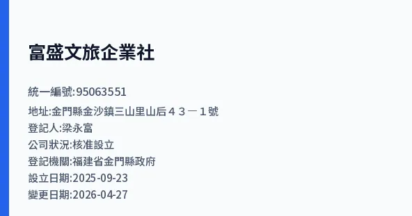 富盛文旅企業社的照片-統編 95063551(金門縣) 公司登記資料與營業項目詳細圖表