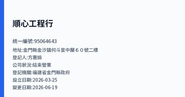 順心工程行的照片-統編 95064643 公司登記資料與營業項目詳細圖表