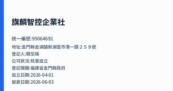 旗麟智控企業社的照片-統編 95064691 公司登記資料與營業項目詳細圖表