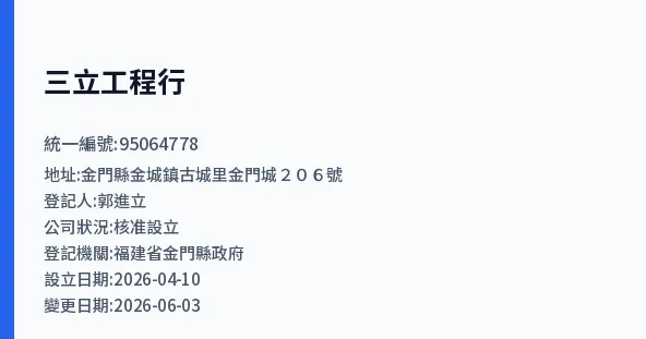 三立工程行的照片-統編 95064778(金門縣) 公司登記資料與營業項目詳細圖表