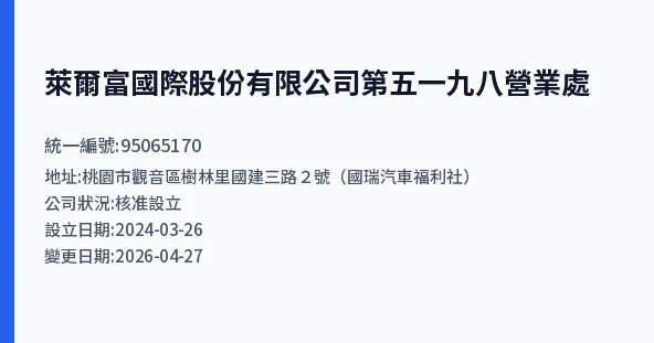 萊爾富國際股份有限公司第五一九八營業處的照片-統編 95065170(桃園市) 公司登記資料與營業項目詳細圖表