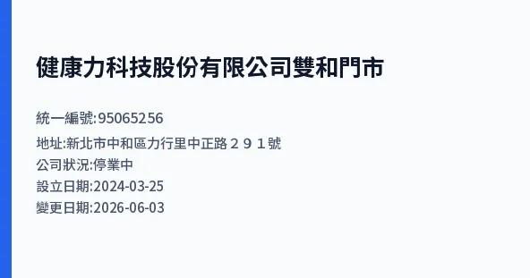 健康力科技股份有限公司雙和門市的照片-統編 95065256(新北市) 公司登記資料與營業項目詳細圖表