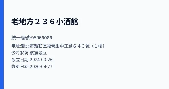 老地方236小酒館的照片-統編 95066086(新北市) 公司登記資料與營業項目詳細圖表