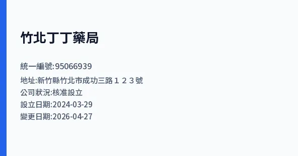 竹北丁丁藥局的照片-統編 95066939(新竹縣) 公司登記資料與營業項目詳細圖表
