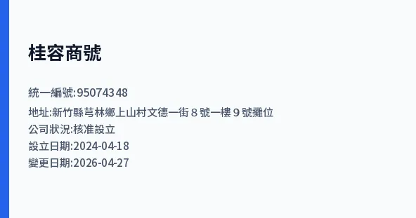 桂容商號的照片-統編 95074348(新竹縣) 公司登記資料與營業項目詳細圖表
