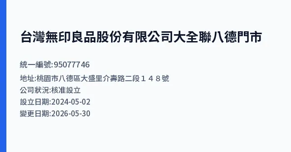 台灣無印良品股份有限公司大全聯八德門市的照片-統編 95077746(桃園市) 公司登記資料與營業項目詳細圖表