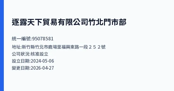 逐露天下貿易有限公司竹北門市部的照片-統編 95078581(新竹縣) 公司登記資料與營業項目詳細圖表