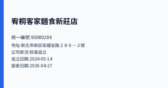 宥桐客家麵食新莊店的照片-統編 95080284(新北市) 公司登記資料與營業項目詳細圖表