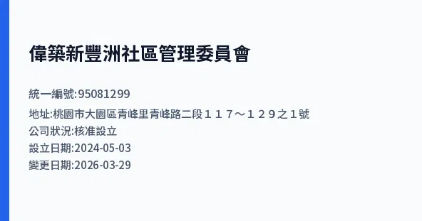 偉築新豐洲社區管理委員會的照片-統編 95081299(桃園市) 公司登記資料與營業項目詳細圖表