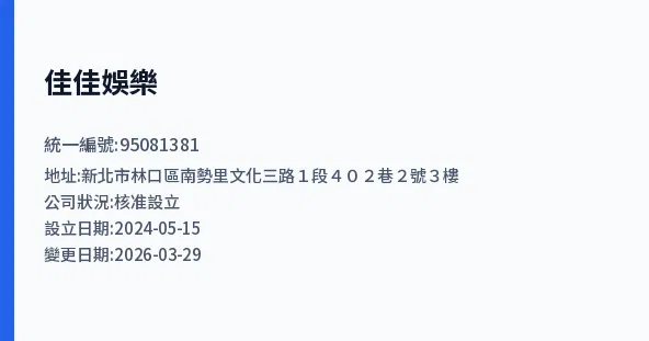佳佳娛樂的照片-統編 95081381(新北市) 公司登記資料與營業項目詳細圖表