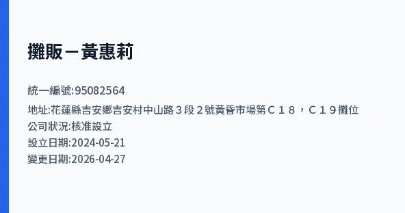 攤販-黃惠莉的照片-統編 95082564(花蓮縣) 公司登記資料與營業項目詳細圖表
