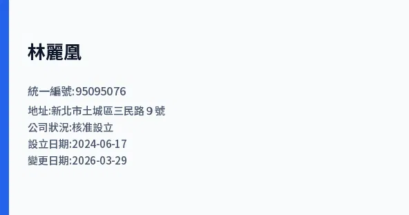 林麗凰的照片-統編 95095076(新北市) 公司登記資料與營業項目詳細圖表
