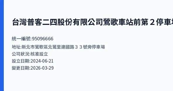 台灣普客二四股份有限公司鶯歌車站前第2停車場的照片-統編 95096666(新北市) 公司登記資料與營業項目詳細圖表