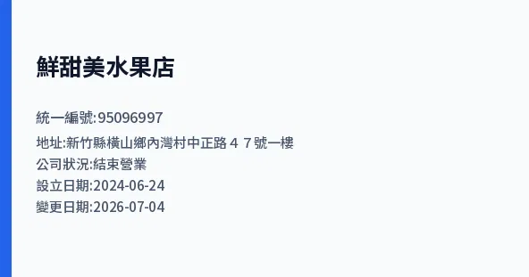 鮮甜美水果店的照片-統編 95096997(新竹縣) 公司登記資料與營業項目詳細圖表