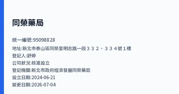 同榮藥局的照片-統編 95098828(新北市) 公司登記資料與營業項目詳細圖表