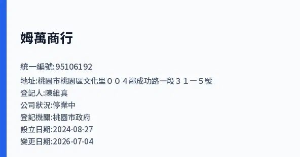 姆萬商行的照片-統編 95106192(桃園市) 公司登記資料與營業項目詳細圖表