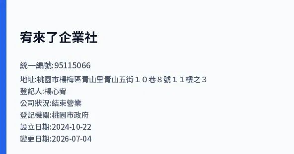 宥來了企業社的照片-統編 95115066(桃園市) 公司登記資料與營業項目詳細圖表