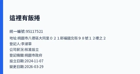 這裡有飯捲的照片-統編 95117521(桃園市) 公司登記資料與營業項目詳細圖表
