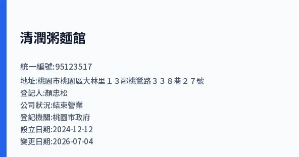 清潤粥麵館的照片-統編 95123517(桃園市) 公司登記資料與營業項目詳細圖表