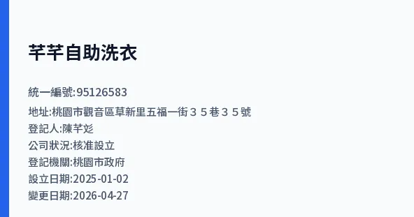 芊芊自助洗衣的照片-統編 95126583(桃園市) 公司登記資料與營業項目詳細圖表