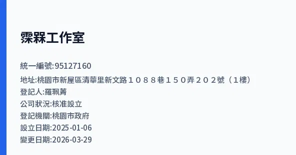 霂槑工作室的照片-統編 95127160(桃園市) 公司登記資料與營業項目詳細圖表