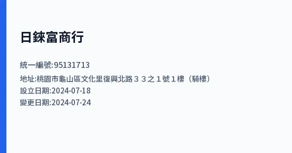 日錸富商行的照片-統編 95131713(桃園市) 公司登記資料與營業項目詳細圖表