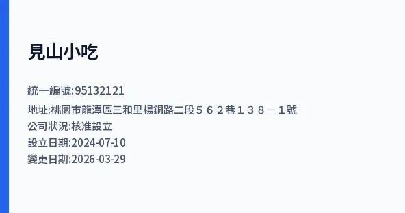 見山小吃的照片-統編 95132121(桃園市) 公司登記資料與營業項目詳細圖表
