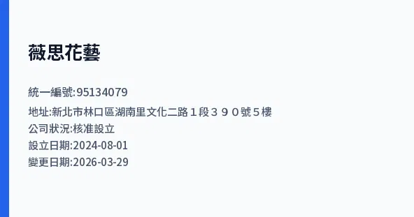 薇思花藝的照片-統編 95134079(新北市) 公司登記資料與營業項目詳細圖表