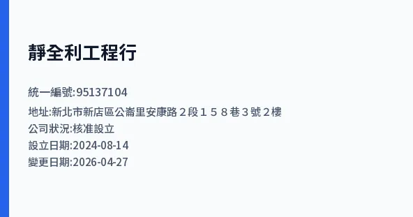 靜全利工程行的照片-統編 95137104(新北市) 公司登記資料與營業項目詳細圖表