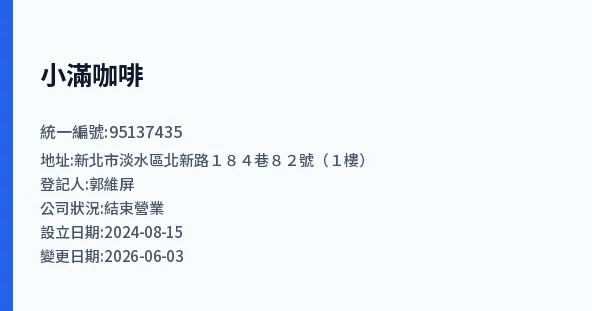 小滿咖啡的照片-統編 95137435(新北市) 公司登記資料與營業項目詳細圖表