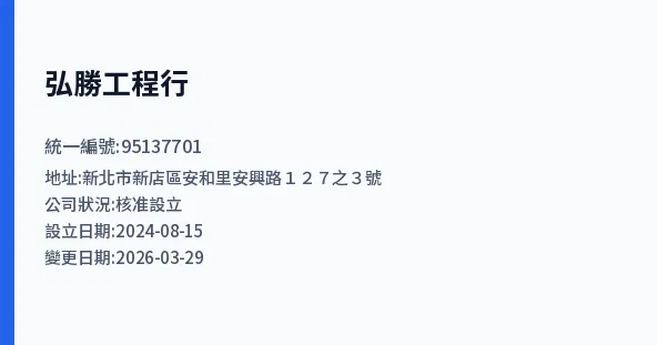 弘勝工程行的照片-統編 95137701(新北市) 公司登記資料與營業項目詳細圖表
