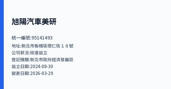 旭陽汽車美研的照片-統編 95141493(新北市) 公司登記資料與營業項目詳細圖表