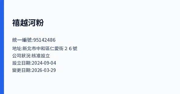 禧越河粉的照片-統編 95142486(新北市) 公司登記資料與營業項目詳細圖表